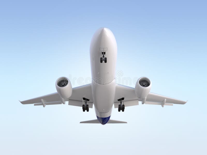 Front View of Passenger Airplane Flying in the Sky Stock Illustration ...