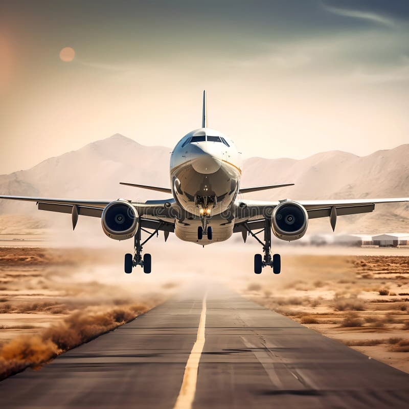 A Passenger Plane Lands on the Runway Stock Illustration - Illustration ...