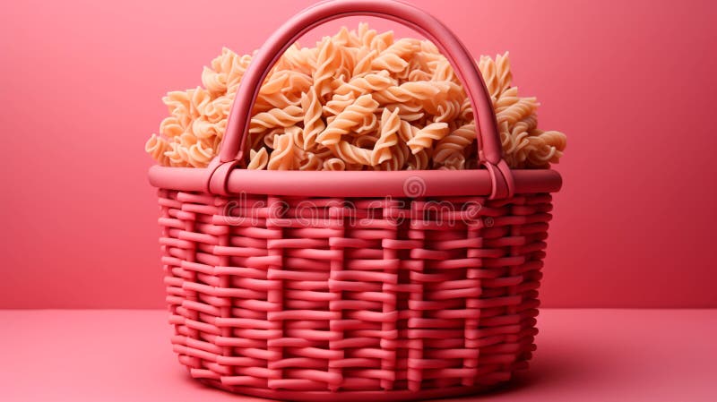 A Front View Pasta Inside Basket Formed Pink Basket on the Pink ...