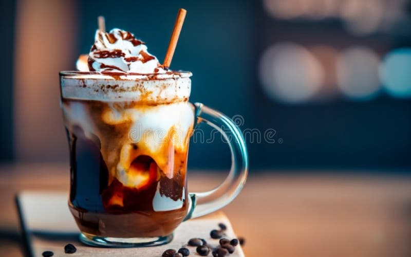 Front View Photography of a Creamy Iced Coffee with a Coffee Shop ...