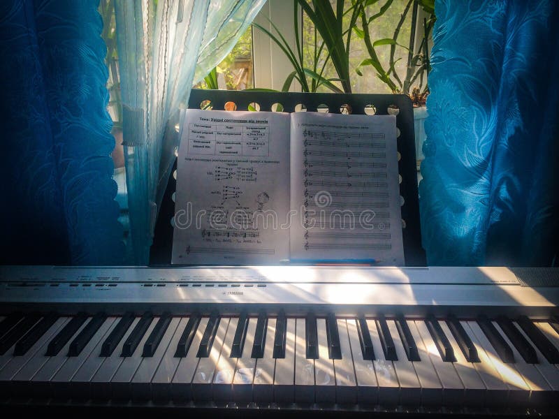 Front View of a Piano with Notes Stock Image - Image of harmony ...