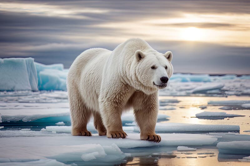 Front View Picture of a Large Polar Bear on Drift Ice, Created with ...