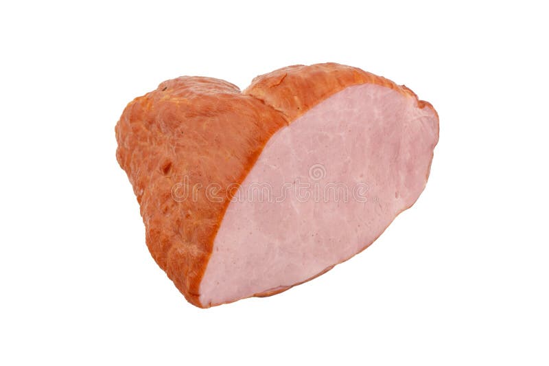 Front View Piece of Smoked Ham Meat Isolated on White Background. Raw ...