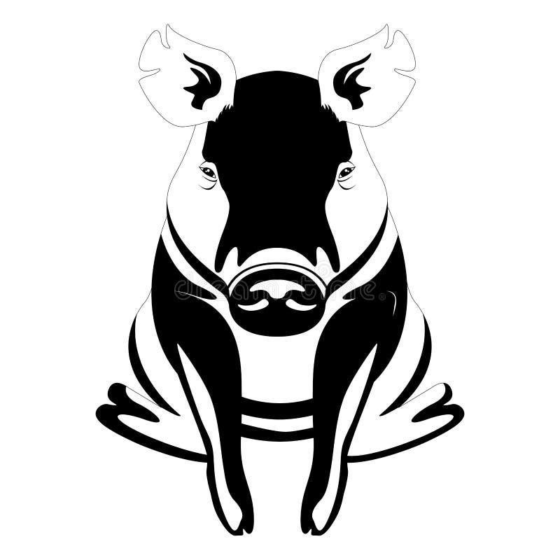 Front View of a Pig. Silhouette Stock Vector - Illustration of village ...