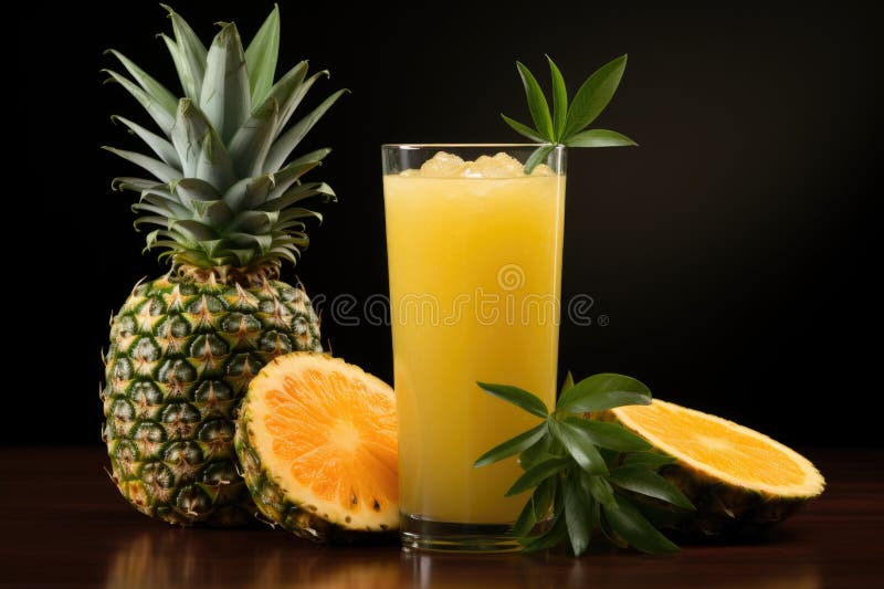 Front View of Pineapple with a Cut of Whole Fruits and Pineapple Juice ...