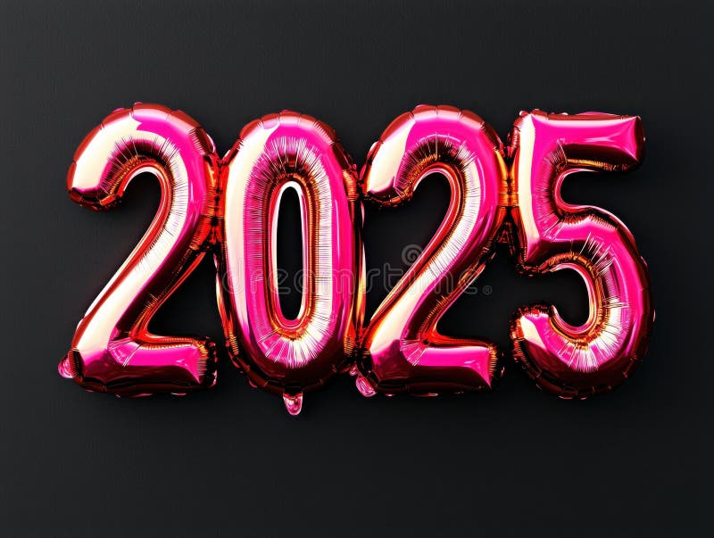 Front View Pink Balloon 2025 Text Black Wall Sign Stock Illustration ...