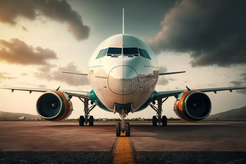 Front View of Plane at Airport. Generative Ai. Stock Illustration ...