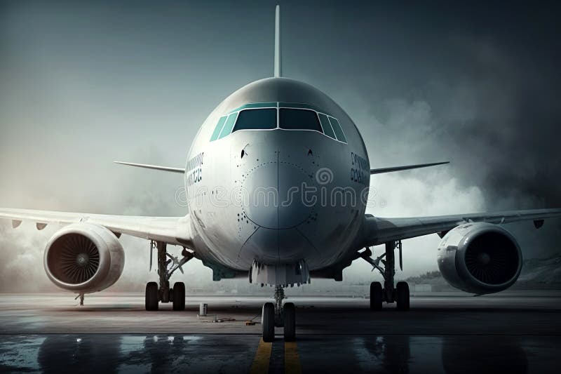 Front View of Plane at Airport. Generative Ai. Stock Illustration ...