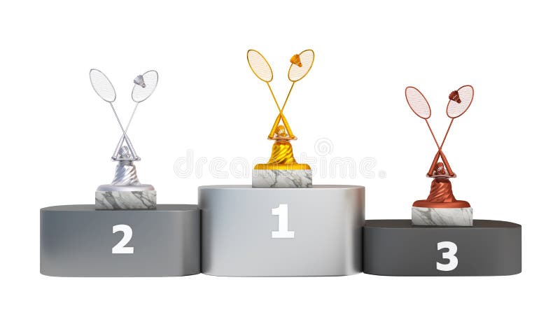 Front View of a Podium with Badminton Trophies Stock Illustration ...