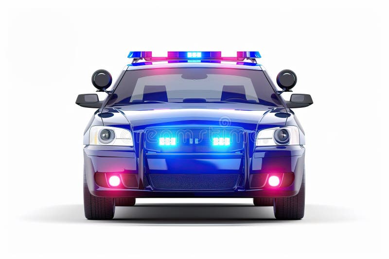 Front View of a Police Car with Flashing Lights, Isolated on White ...