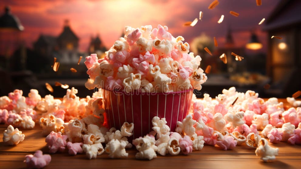 A Front View Popcorn Inside Package Spread All on Pink Stock ...