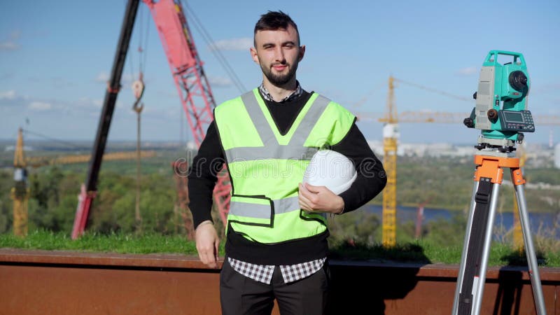 Front View Portrait of Confident Young Handsome Engineer Standing at ...