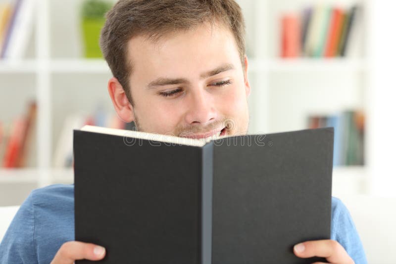 Front View of a Man Reading a Book at Home Stock Image - Image of adult ...
