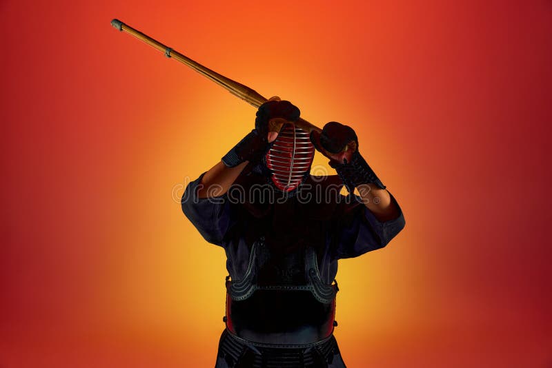 Front View. Portrait of Man, Professional Kendo Athlete in Uniform ...