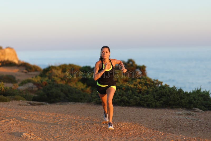Runner Running at Sunset on the Beach Stock Photo - Image of female ...