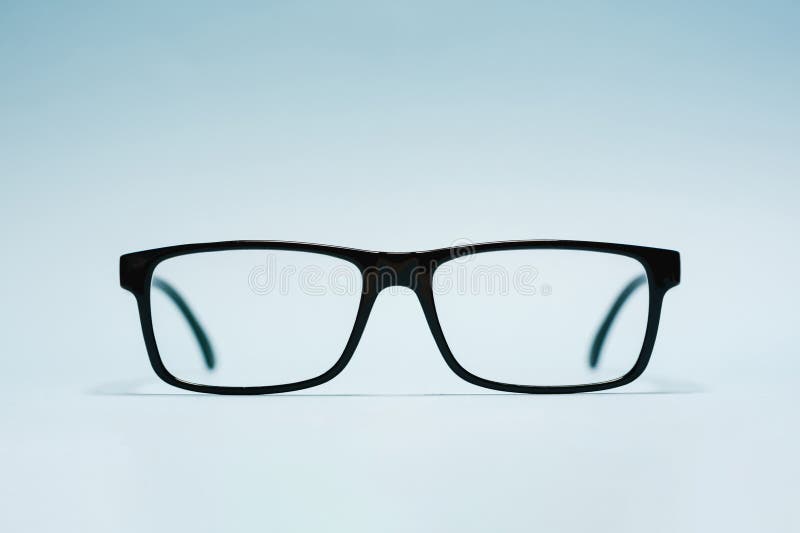 Front View of Prescription Glasses with Plastic Black Frames on Blue ...