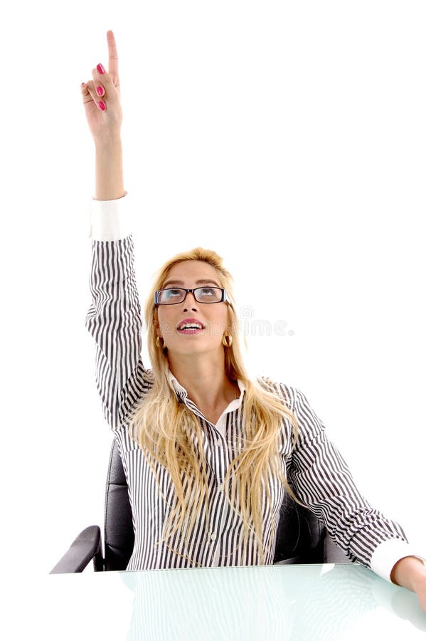 Front View of Professional Pointing Up Stock Image - Image of looking ...