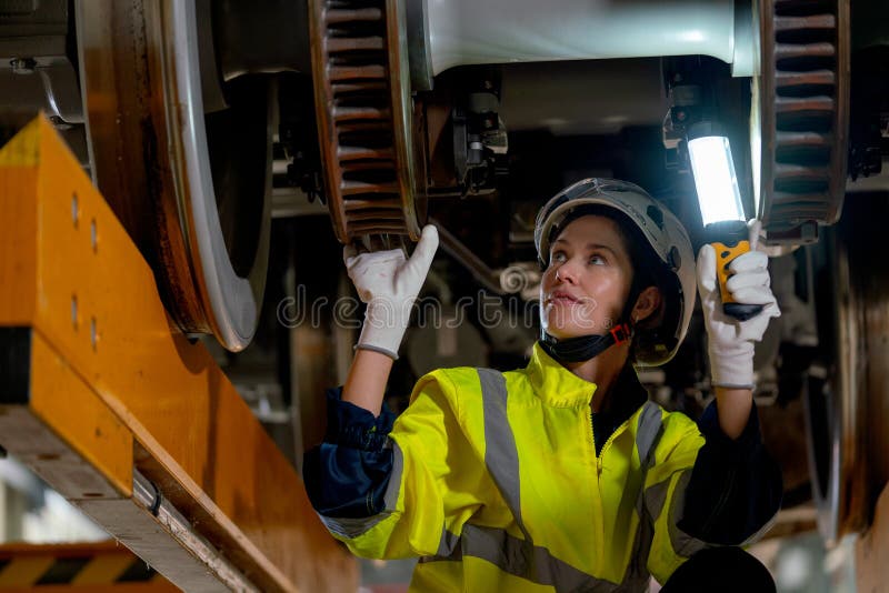 Front View of Professional Technician or Train Factory Worker Hold ...