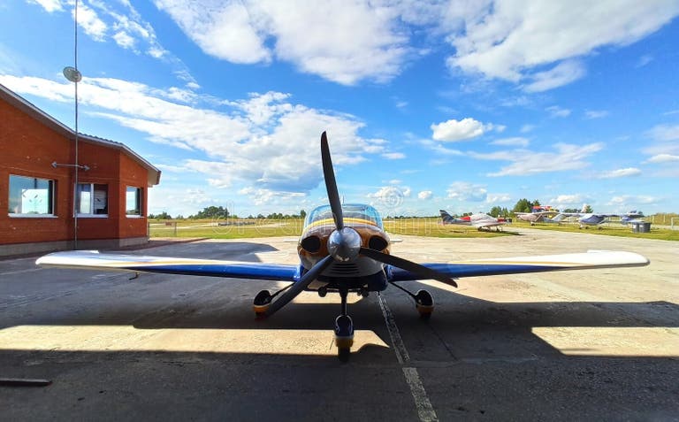 Front View Propeller Plane Tomark Viper SD-4 in the Airport Stock Image ...