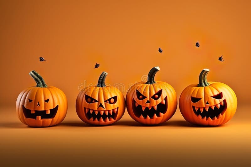 Front View Pumpkins with Orange Background Generative Ai Stock ...