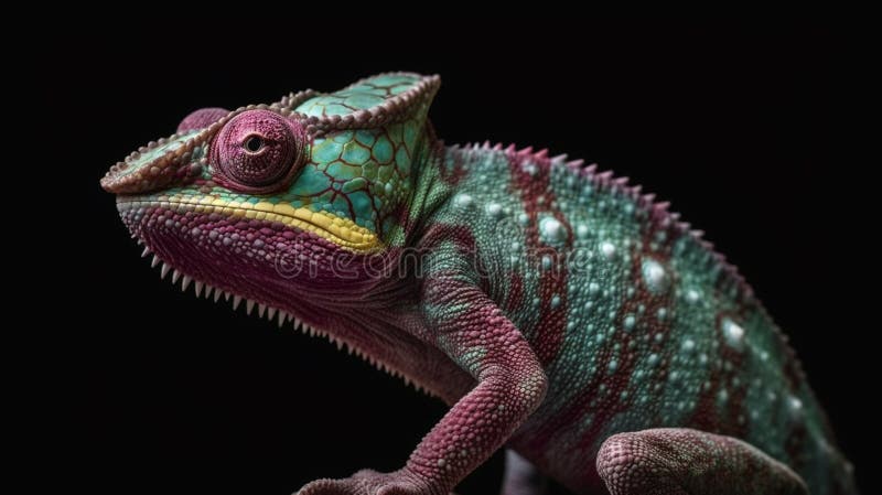 Front View of a Purple-green-pink Chameleon Looking at the Camera from ...