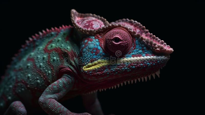 Front View of a Purple-green-pink Chameleon Looking at the Camera from ...