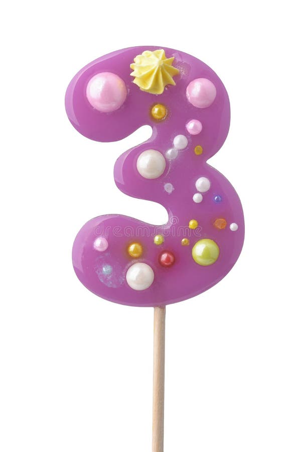 Front View of Purple Number Three Lollipop Stock Image - Image of ...