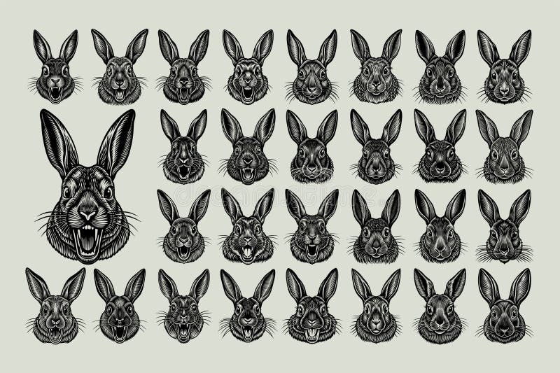 Front View of Rabbit Head Silhouette Illustration Design Set Stock ...