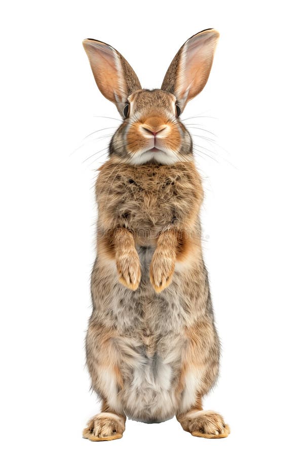 Front View of a Rabbit is Standing on Its Hind Legs Isolated on a ...
