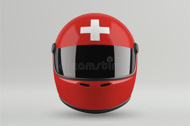 Front View of Racing Helmet Featuring Switzerland Flag Colors Stock ...