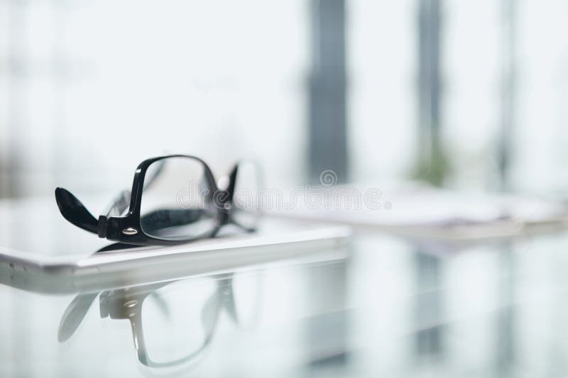 Top View Glasses Black on White Table with Copy Space Stock Image ...