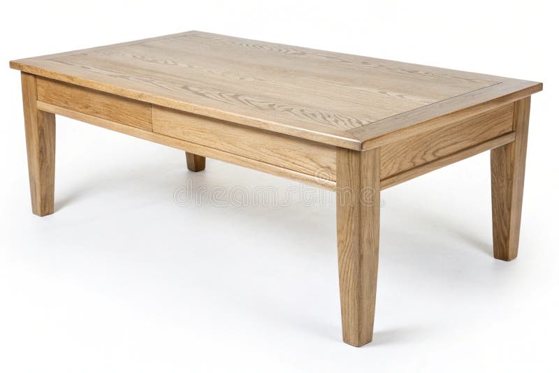 Front View of Rectangular White Oak Wooden Coffee Table Isolated on ...