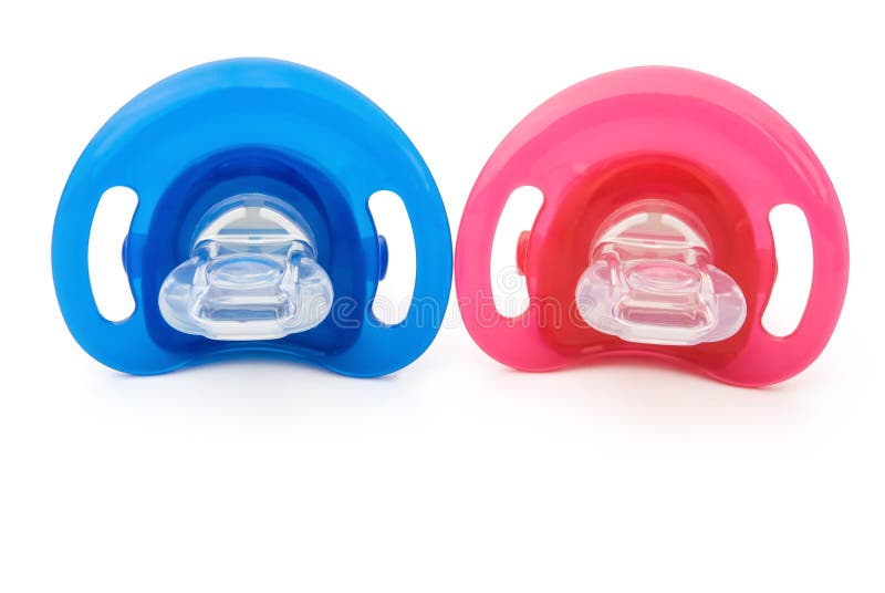 Front View Red and Blue Pacifiers Stock Photo - Image of mouth ...