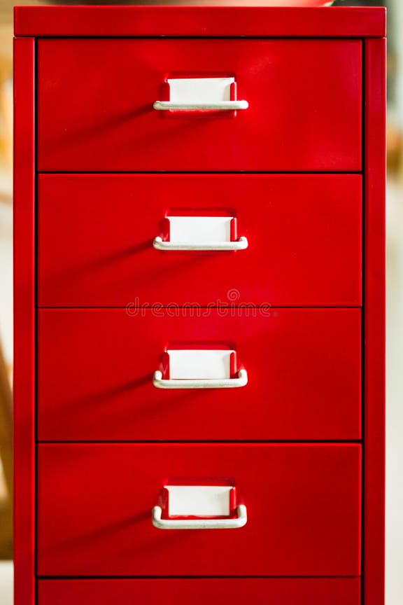 The Front View of the Red Document Drawer is Closed and is Label Stock ...