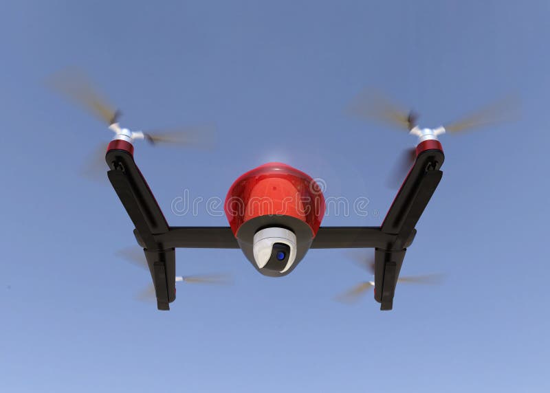 Front View of Red Drone with Camera in the Sky Stock Illustration ...