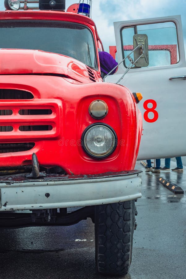 Front View of a Red Fire Truck Stock Image - Image of firefighter ...