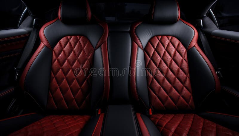 Front View of Modern Luxury Car Interior with Red Leather Back Seats ...