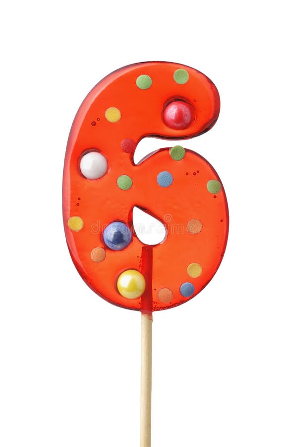 Front View of Red Number Six Lollipop Stock Image - Image of colorful ...