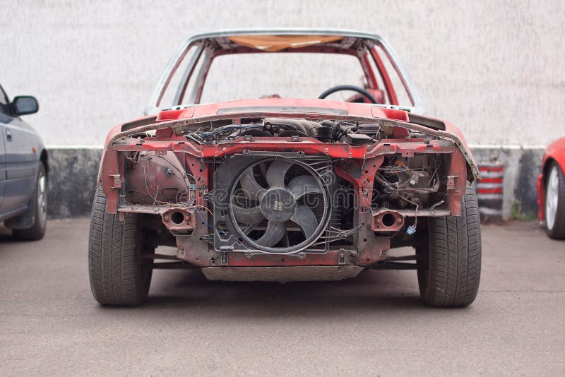 Front View of Red Old Rusty Car Stock Photo - Image of rust, close ...