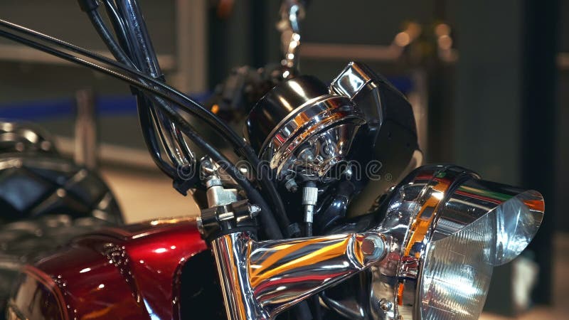 Front View of Red Retro Motorcycle Stock Footage - Video of machine ...