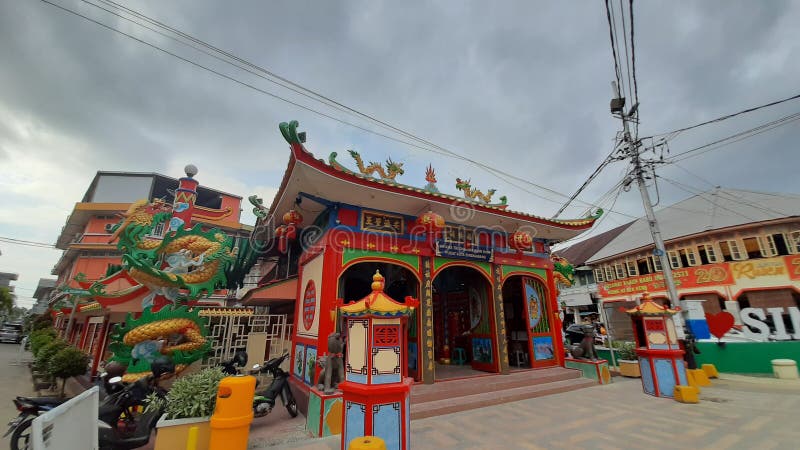 Front View of Red Temple with Dragon Statue on the Side Editorial Image ...