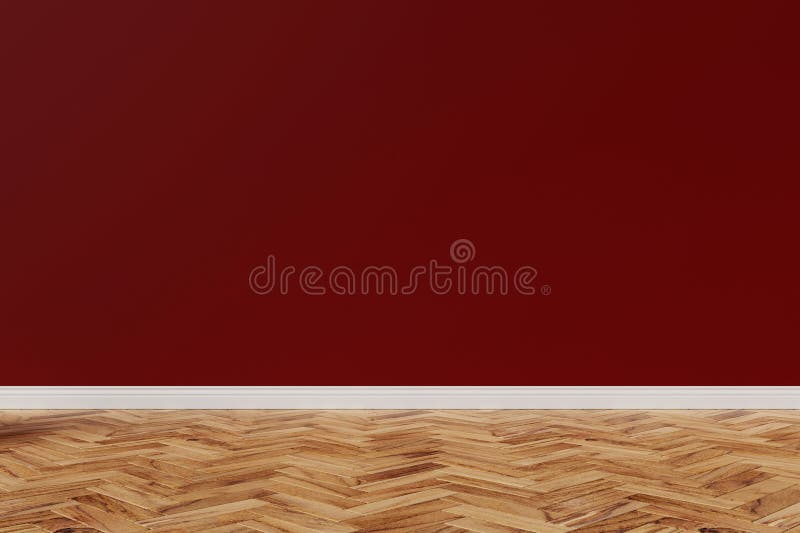 Front View Red Wall and Wooden Parquet Floor. Stock Photo - Image of ...