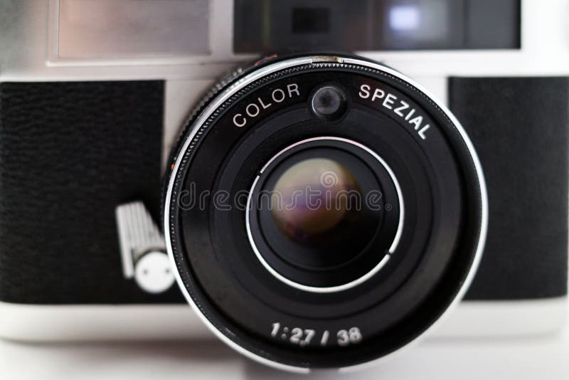 Front View of an Retro Camera Stock Image - Image of silver, close ...