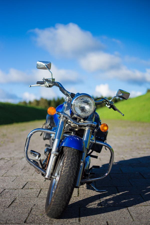 Front View of Retro Motorbike on the Road Stock Image - Image of mirror ...