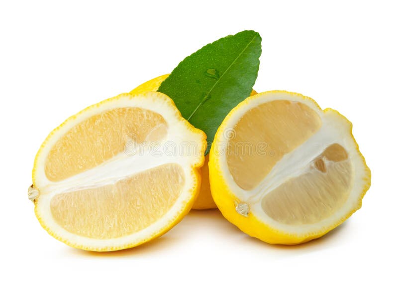 Front View of Ripe Yellow Lemon Fruit with Two Oval or Ellipse Halves ...