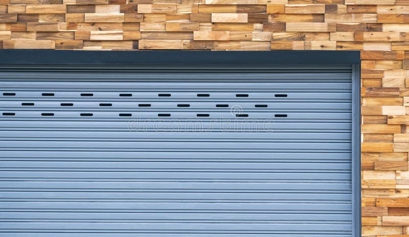 Front View of Roller Shutter Door on Timber Wall Background Stock Photo ...