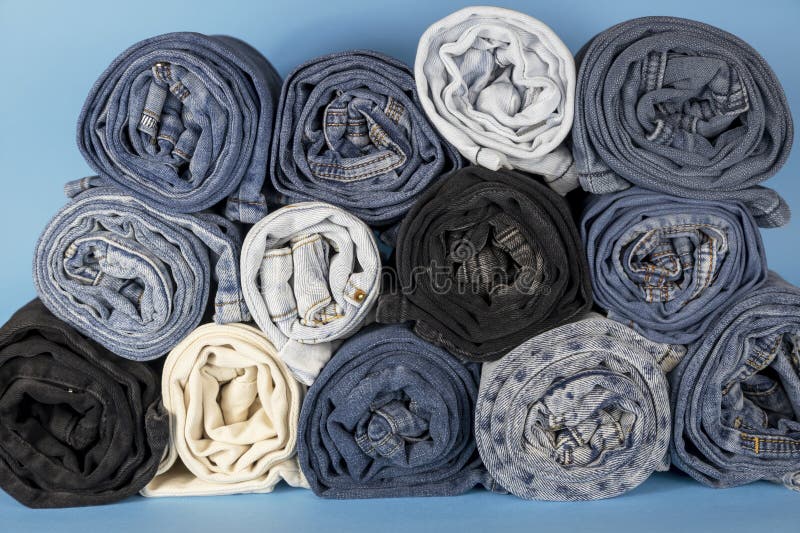 Front View, Rolls of Jeans. Texture of Denim Fabric. Stock Image ...