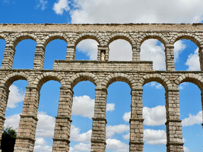 Front View of Roman Aqueduct in Segovia, Spain. Stone Columns of ...