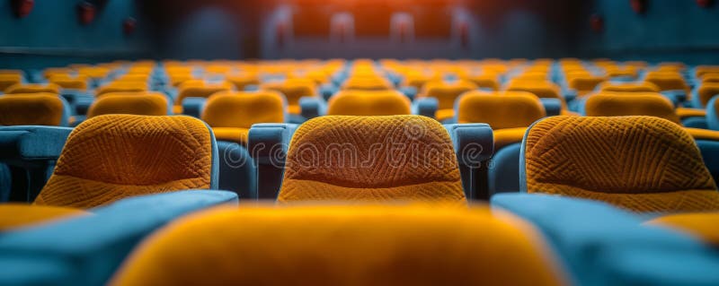Front View of Rows of Orange and Blue Theater Seats. Stock Photo ...