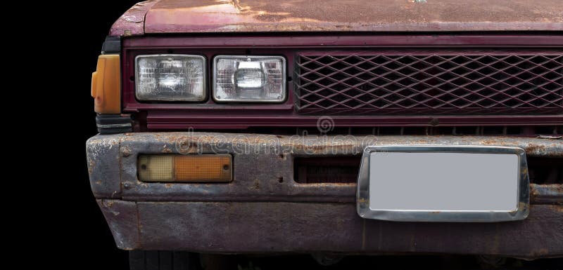 Front View Rusty Retro Car Isolated on Black Blackground Stock Image ...